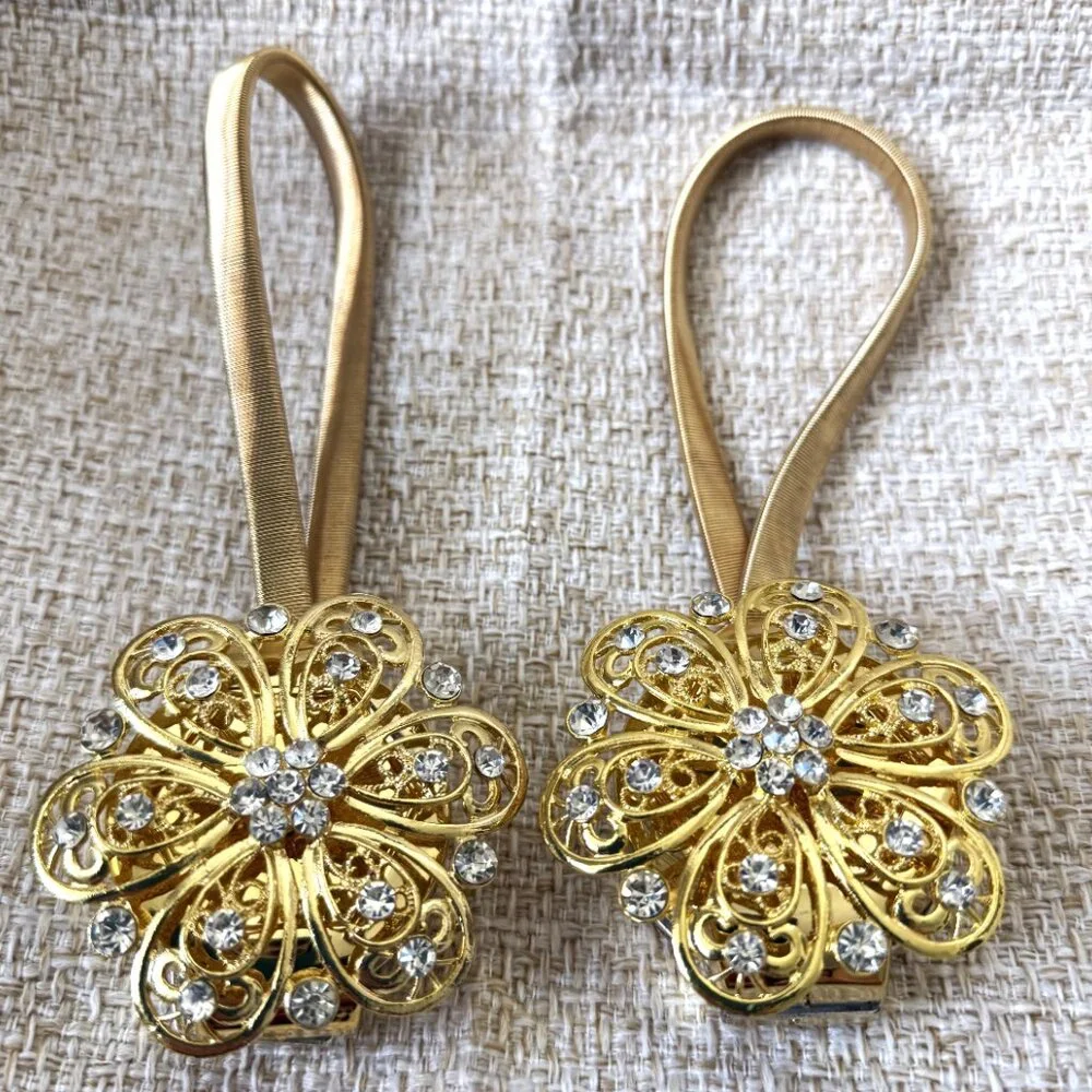Accents | Curtain Magnetic Tie Backs 2 Pc Gold Tone Acrylic Crystal ...